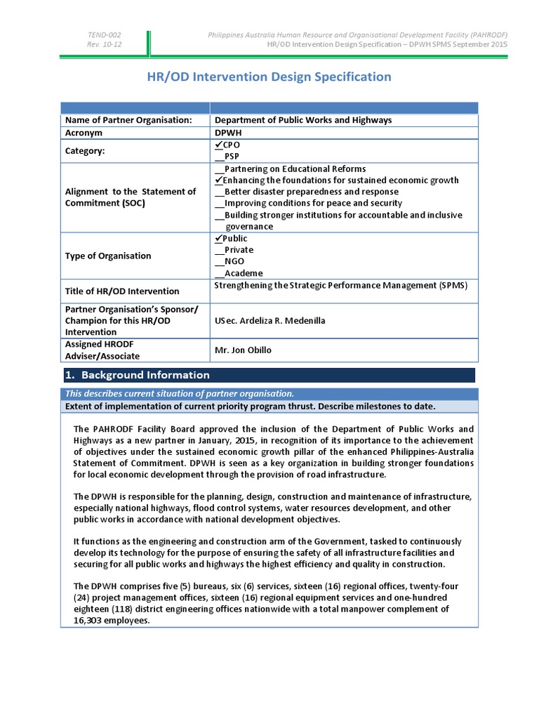 Strengthening DPWH SPMS Framework | PDF | Organization Development ...