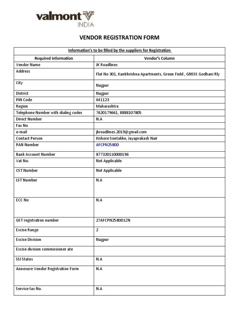 Vendor Registration Details | PDF