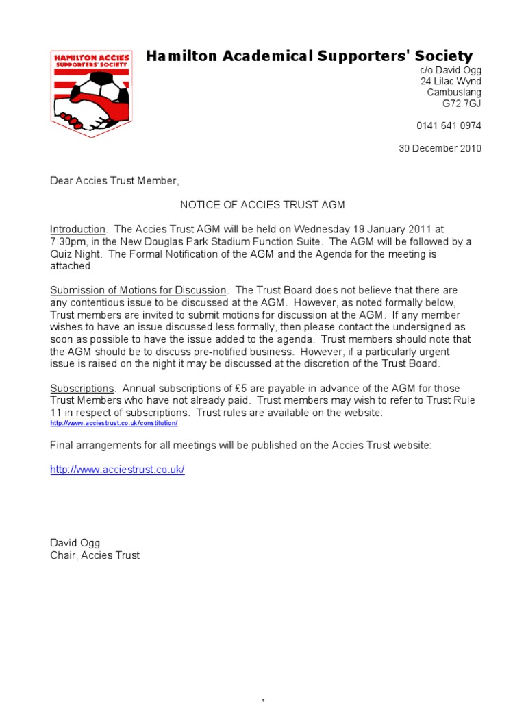 Notice of AGM, Agenda and Letter To Members | PDF | Community | Justice