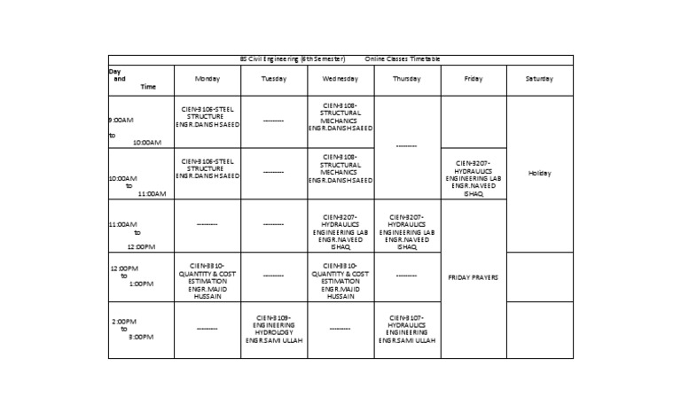 BS 6th SEMESTER Online Classes Schedule | PDF | Science | Engineering