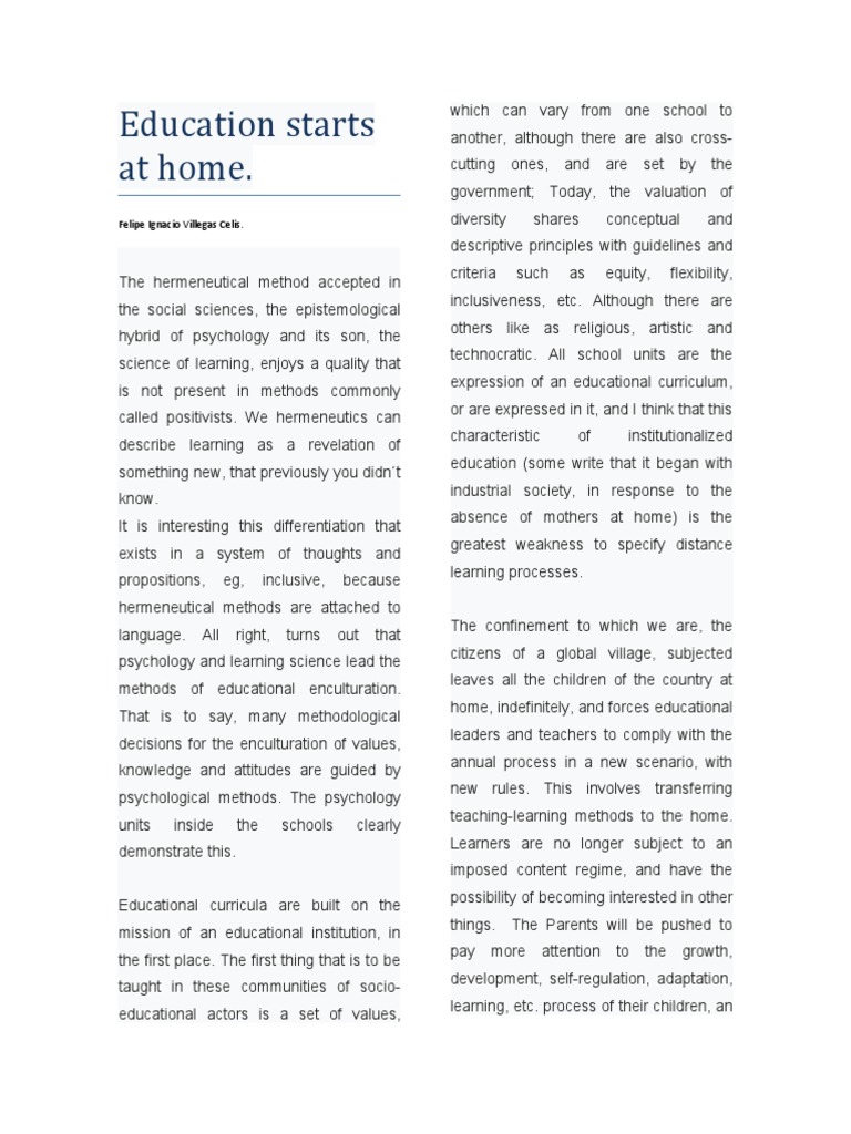 Education Start at Home | PDF | Learning | Curriculum