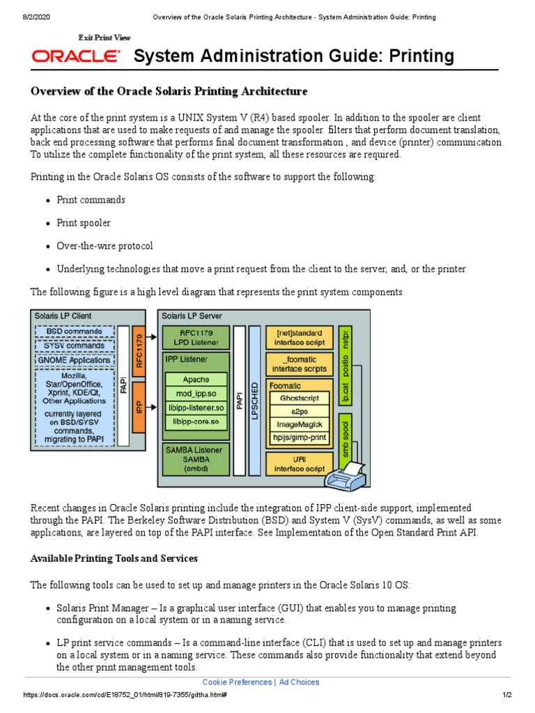 Overview Of The Oracle Solaris Printing Architecture Pdf Pdf Berkeley Software Distribution