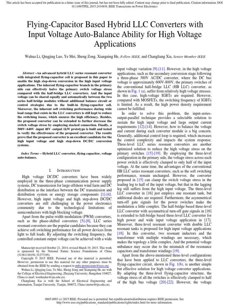 Flying-Capacitor Based Hybrid LLC Converters With Input Voltage Auto ...