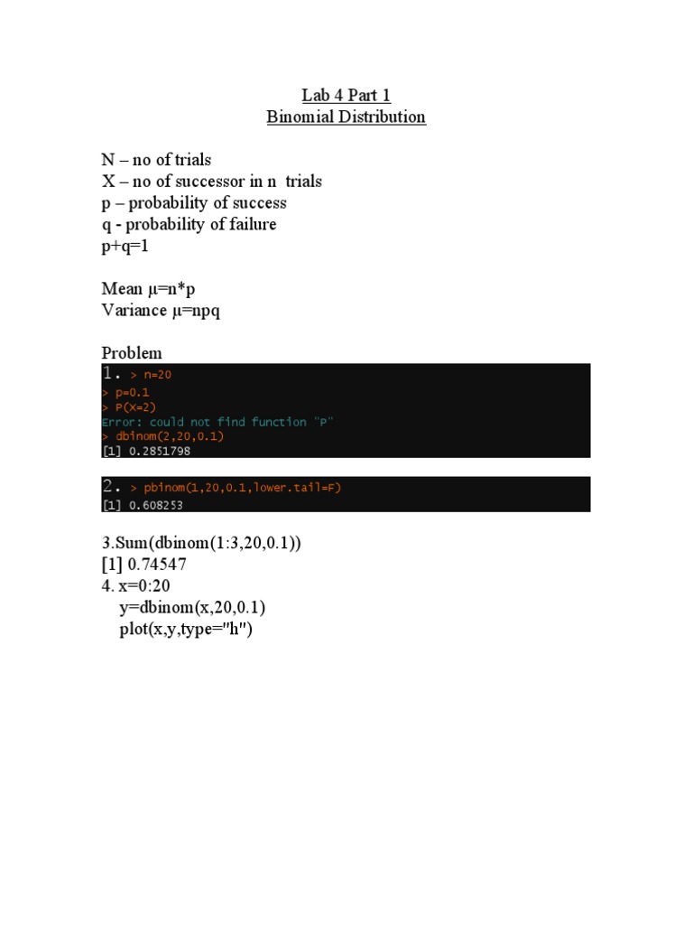 N 20 P 0.1 P (X 2) Dbinom (2,20,0.1) : Error: Could Not Find Function ...
