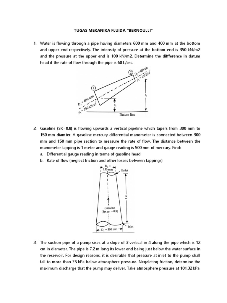 Soal Tugas Bernoulli | PDF | Pressure | Pump