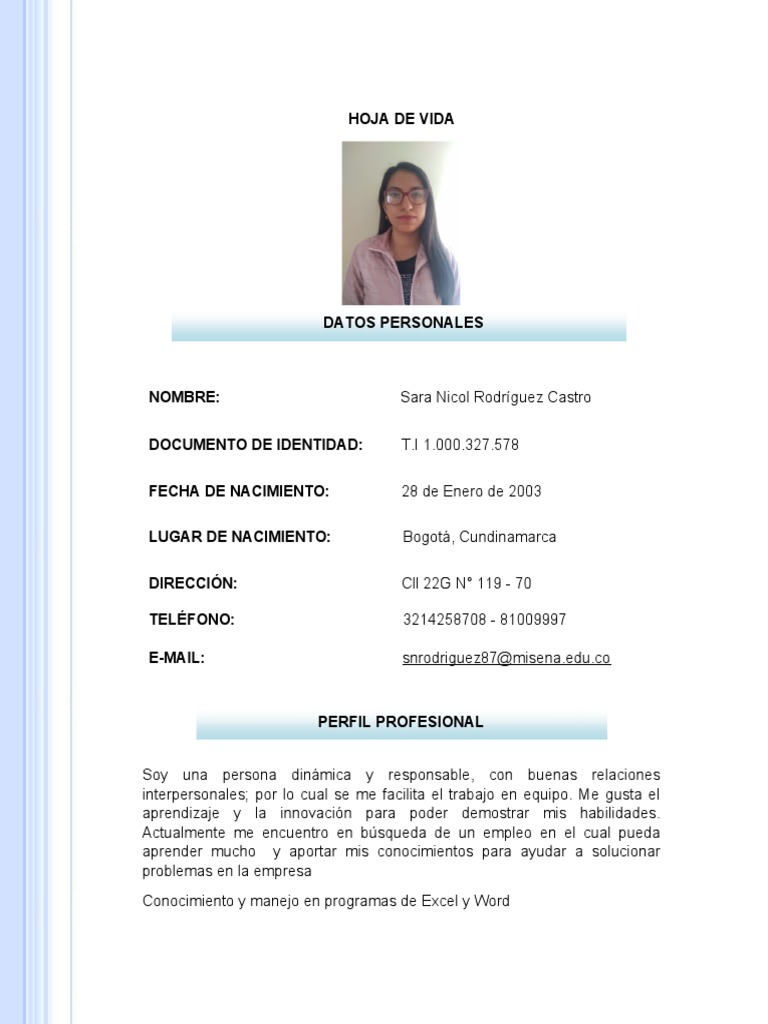 Hoja de Vida Sara | PDF