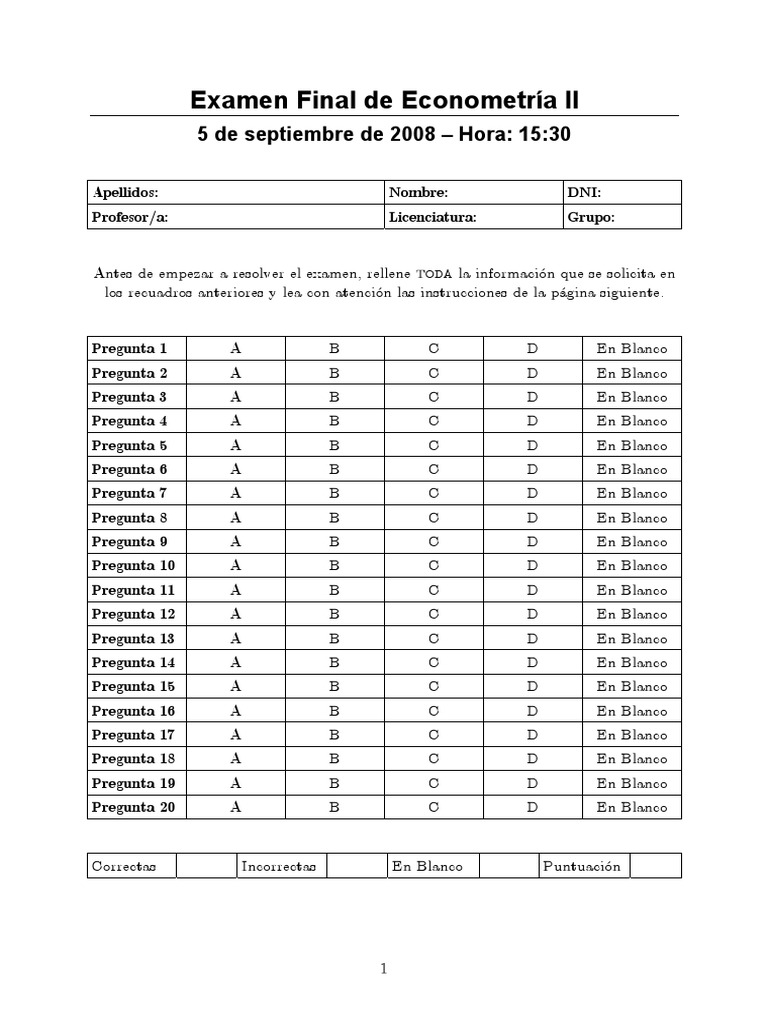 Examen Econometria | PDF | Mínimos cuadrados ordinarios | Análisis estadístico
