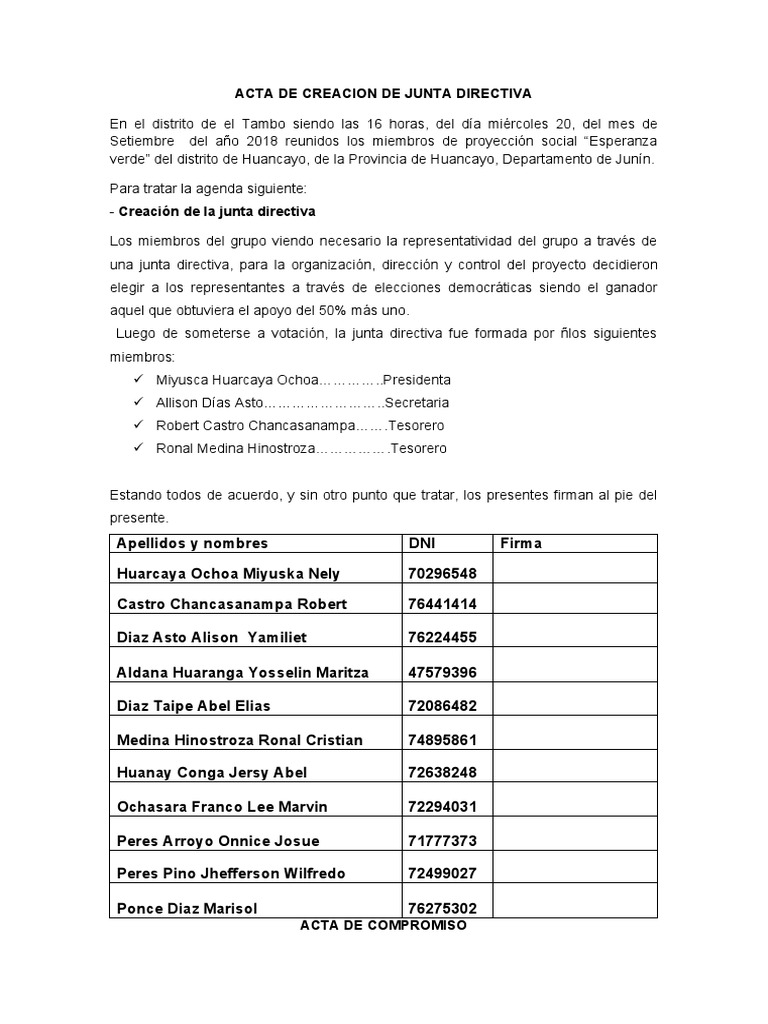 Acta de Creacion de Junta Directiva | PDF | Gobierno