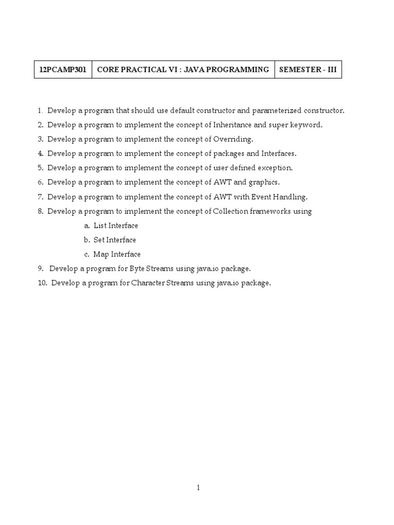 12pcamp301 Core Practical Vi Java Programming Semester Iii Pdf Constructor Object