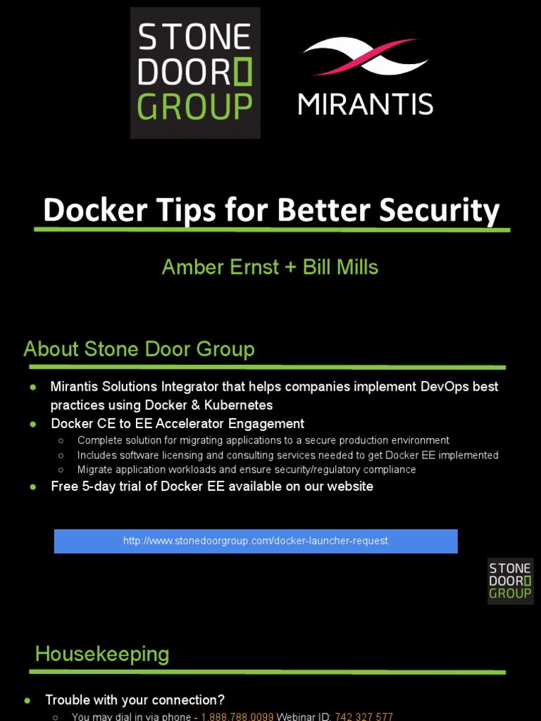 Mirantis Stone Door Webinar Docker Tips Security | PDF | Computing | Software