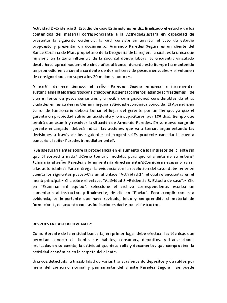 Caso Actividad 2 Evidencia 3 Estudio Del Caso | PDF | Bancos | Economias