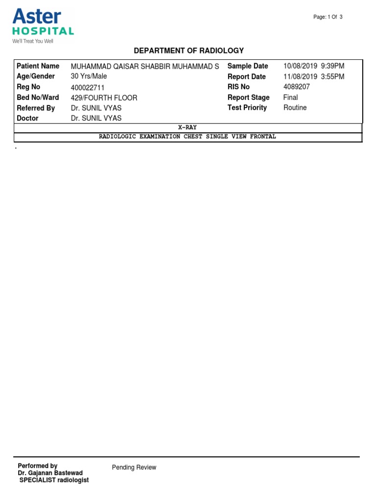 Chest Xray Report | PDF | Radiology | Thorax
