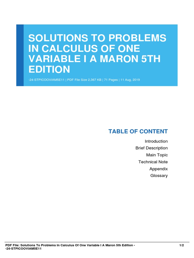 Solutions To Problems in Calculus of One Variable I A Maron 5Th Edition | PDF | Information ...