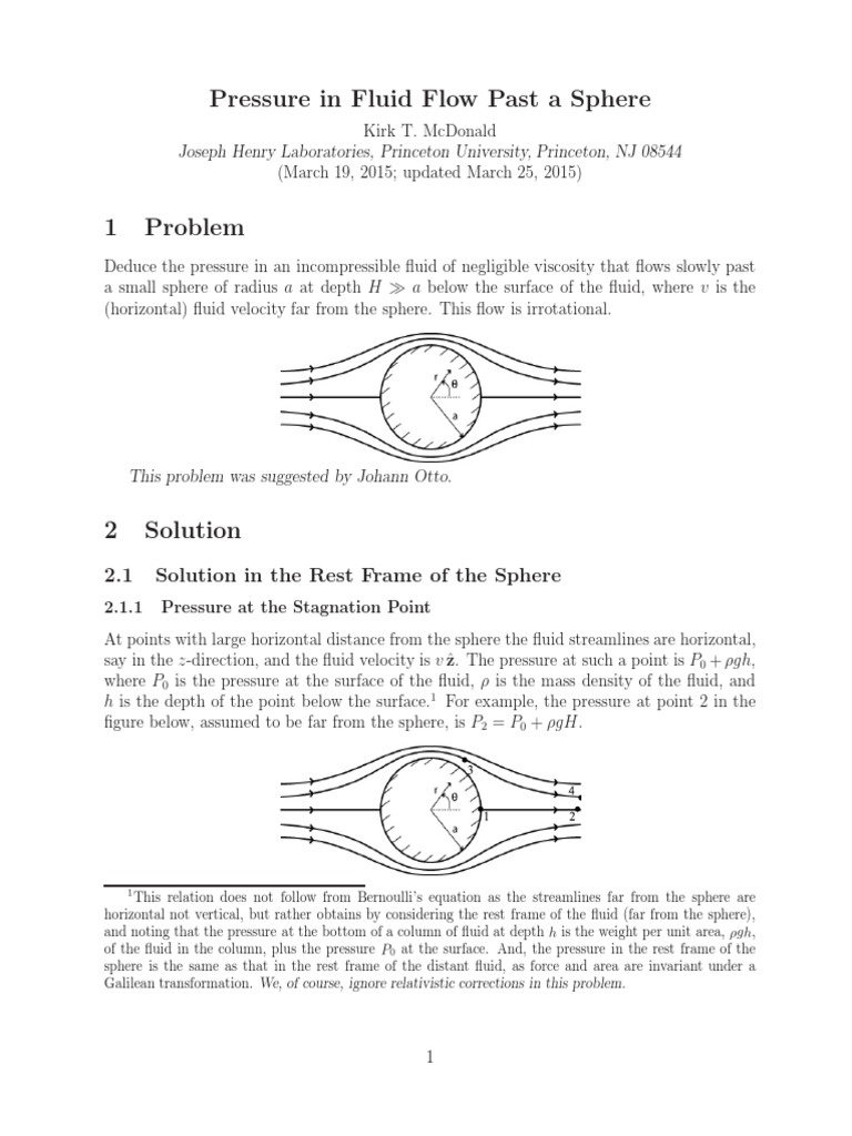 Pressure in Fluid Flow Past A Sphere: Joseph Henry Laboratories ...