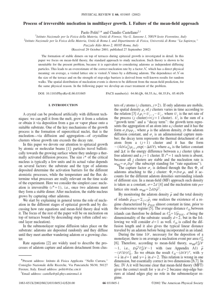Nucleation Probability On A Terrace | PDF | Nucleation | Diffusion