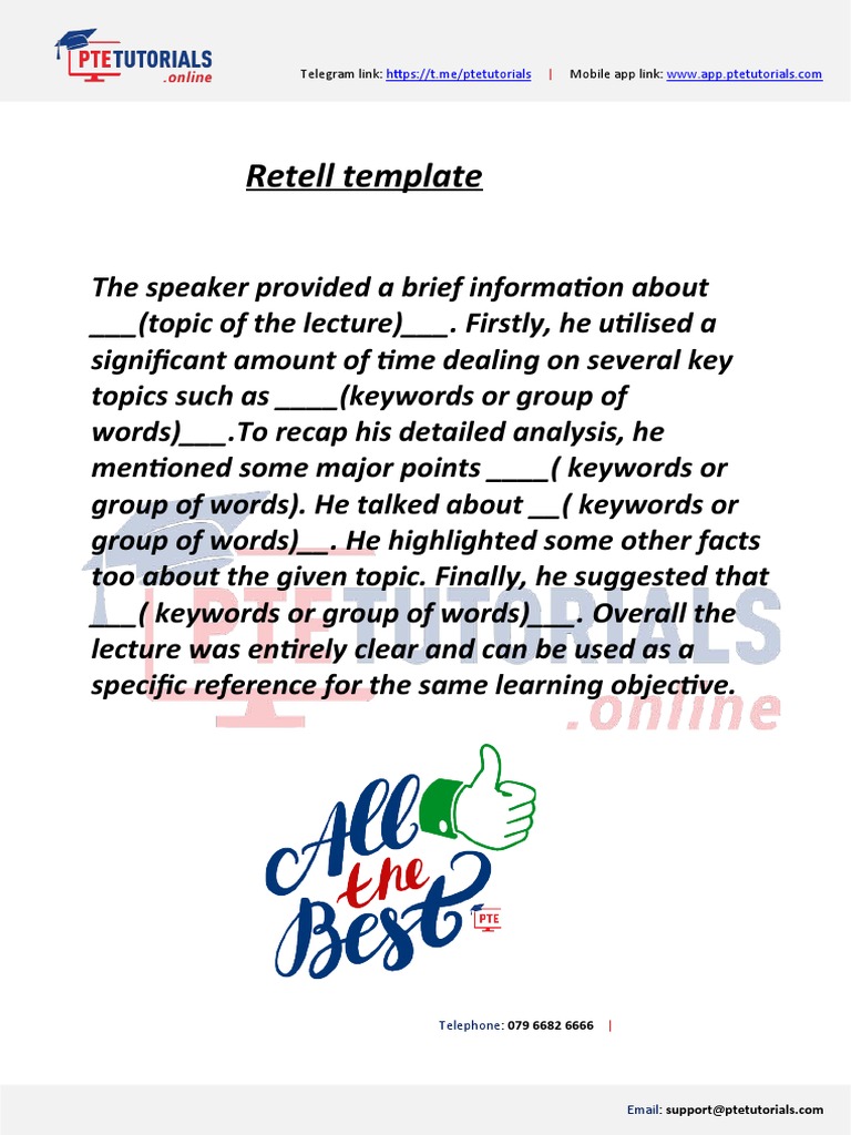 PTE Retell Lecture Template Guide | PDF