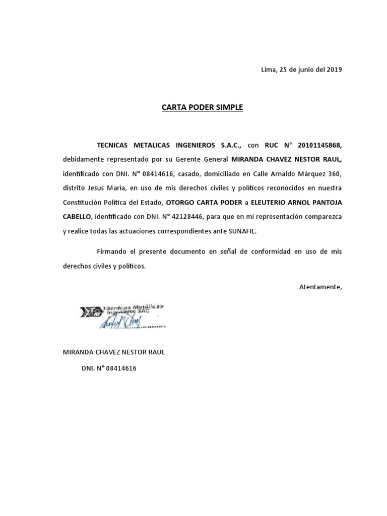 Carta Poder Roberto Sunafil Abogados | PDF