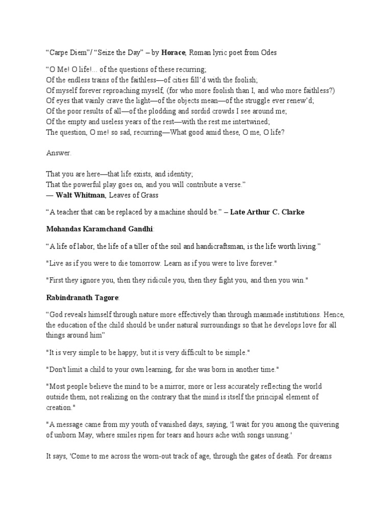"Carpe Diem"/ "Seize The Day" - by Horace, Roman Lyric Poet From Odes ...