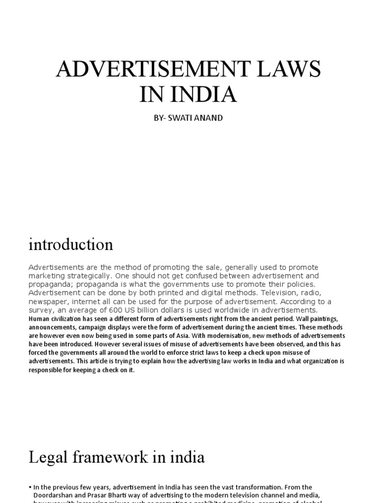 Indian Advertising Laws Explained | PDF | Advertising | Government