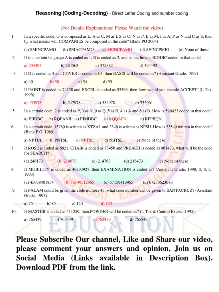 Reasoning Coding Decoding Part 2 - Direct Letter and Number Coding ...
