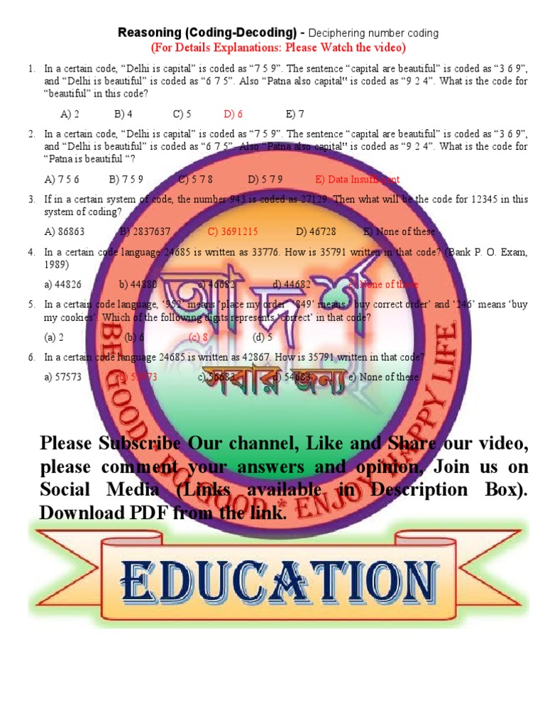 Reasoning Coding Decoding Part 3 - Deciphering Number Coding - Adarsha ...