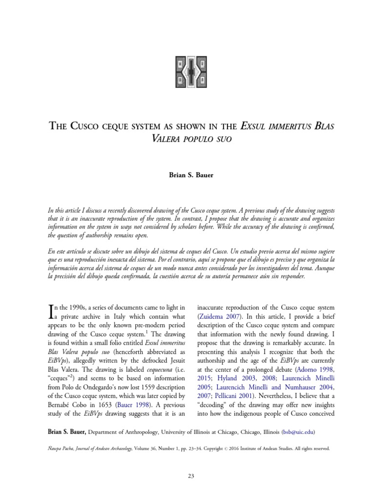 Bauer, Brian (2016) - The Cusco Ceque System As Shown in The Exsul ...