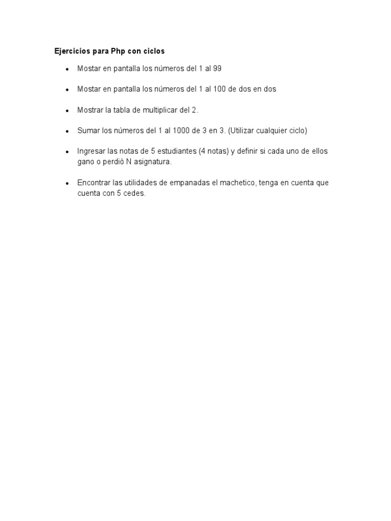 Ejercicios para PHP Con Ciclos | PDF