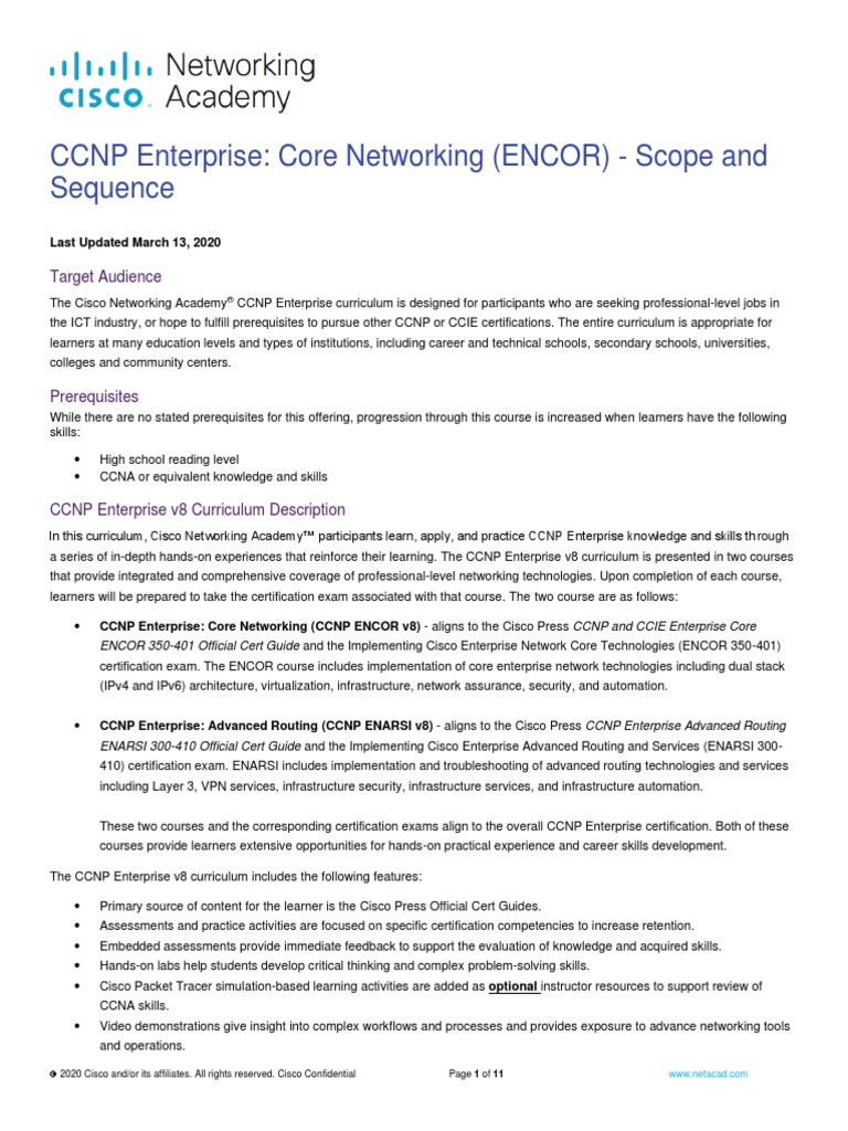CCNP ENCOR v8 Scope and Sequence | PDF | Wireless Lan | Computer Network