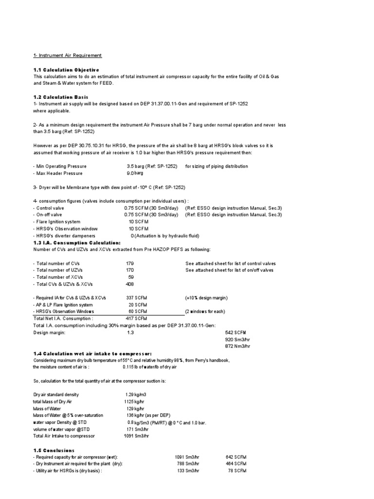 Instrument Air Calculation | PDF | Enthalpy | Density
