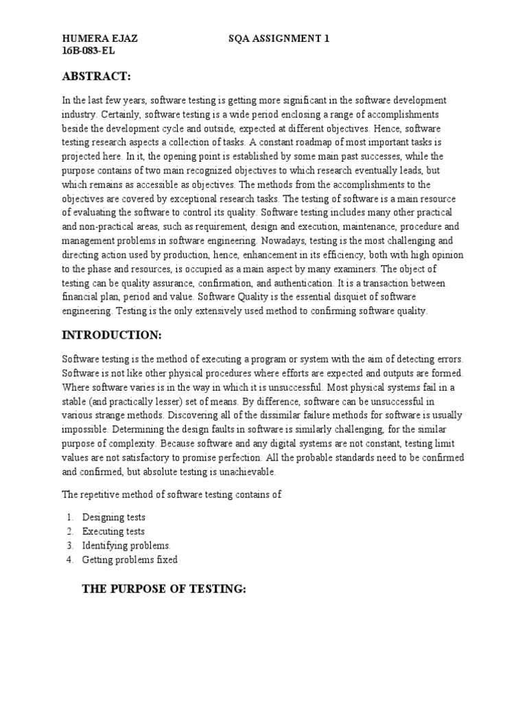 Abstract:: Humera Ejaz Sqa Assignment 1 16B-083-EL | Download Free PDF ...