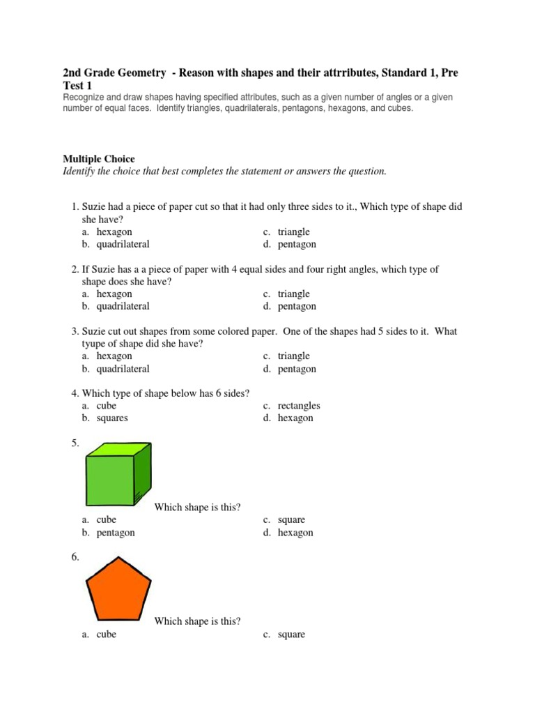2nd Grade Geometry - Reason With Shapes and Their Attrributes, Standard ...