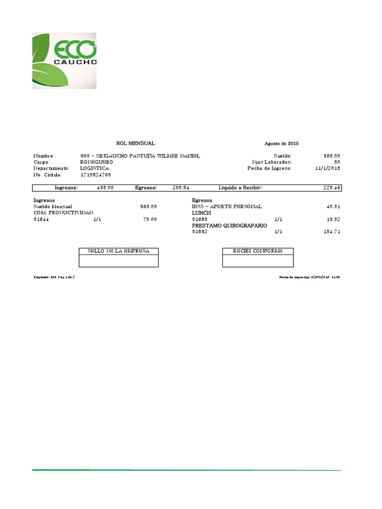 Formato Rol de Pagos | PDF