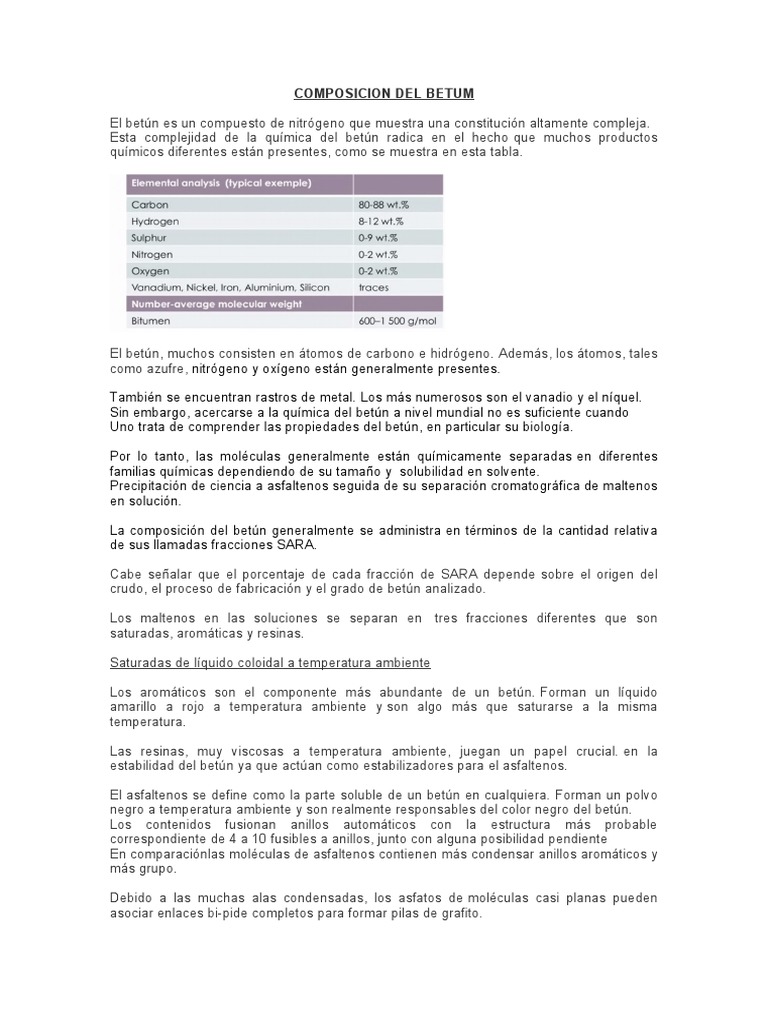 Composicion Del Betum - Apuntes | PDF