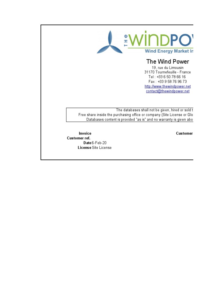 The Wind Power: Invoice Customer Customer Ref. Date 6-Feb-20 License ...
