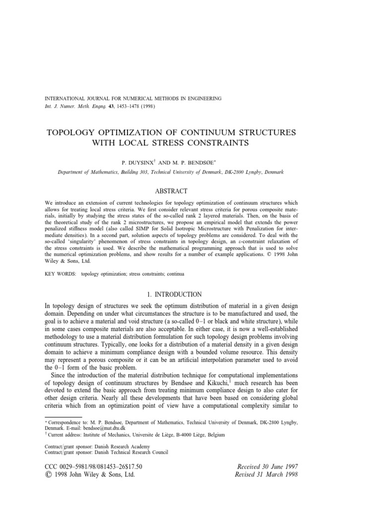 Topology Optimization of Continuum Structures With Local Stress Constraints | PDF | Mathematical ...