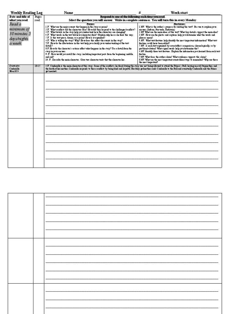 Reading Log 5th Grade | PDF