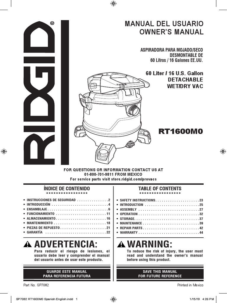 RT1600M - 61758 - Owners Manual | PDF | Residuos | Naturaleza