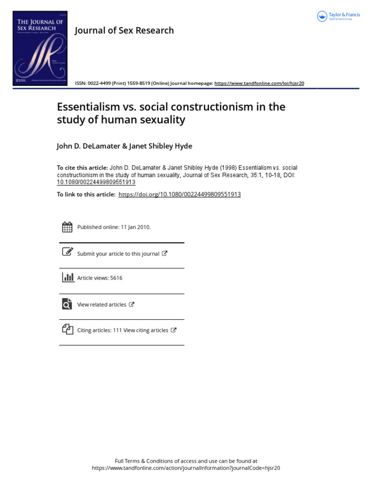 Essentialism vs. Social Constructionism in The Study of Human Sexuality ...