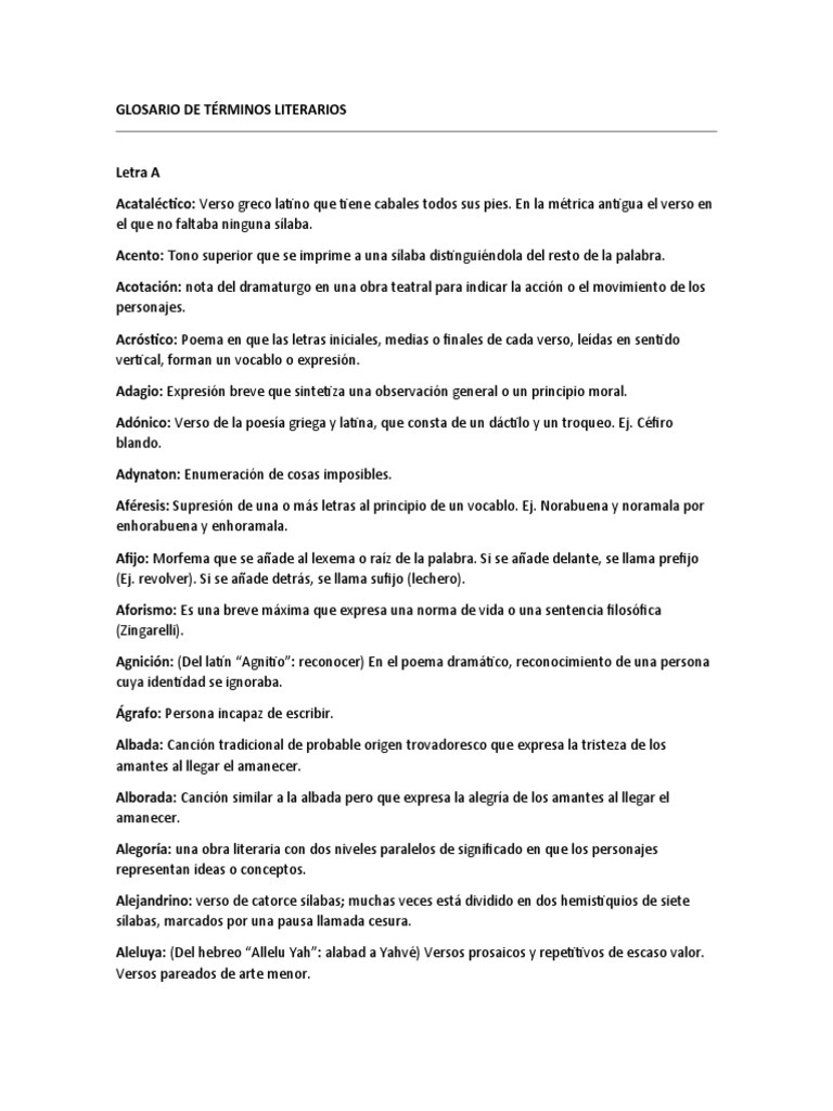 Glosario de Términos Literarios | PDF | Metro (poesía) | Poesía
