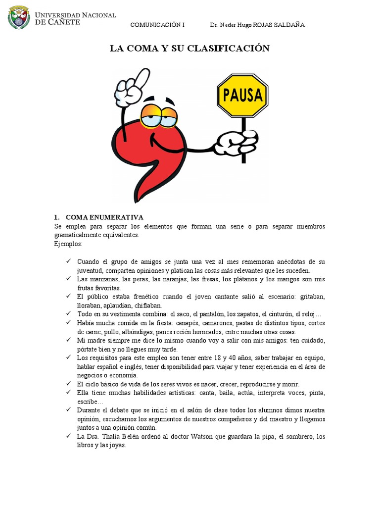 Clasificación de La Coma | PDF | Oración (Lingüística) | Mecánica del ...