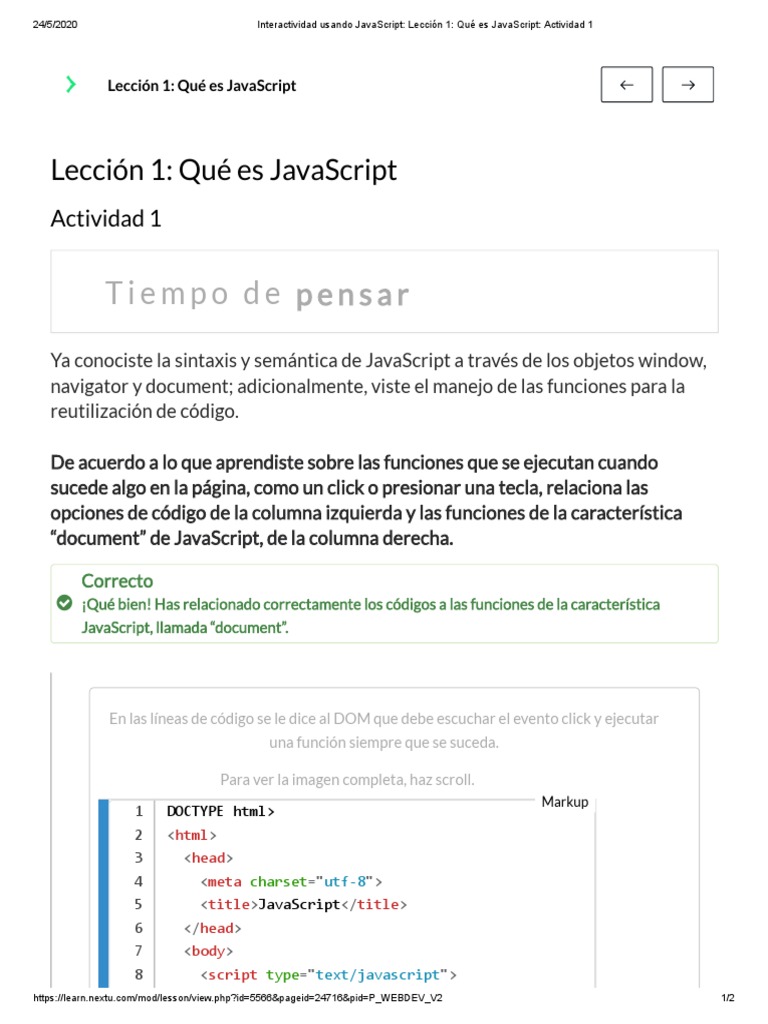 Interactividad Usando JavaScript - Lección 1 - Qué Es JavaScript - Actividad 1 PDF | PDF ...