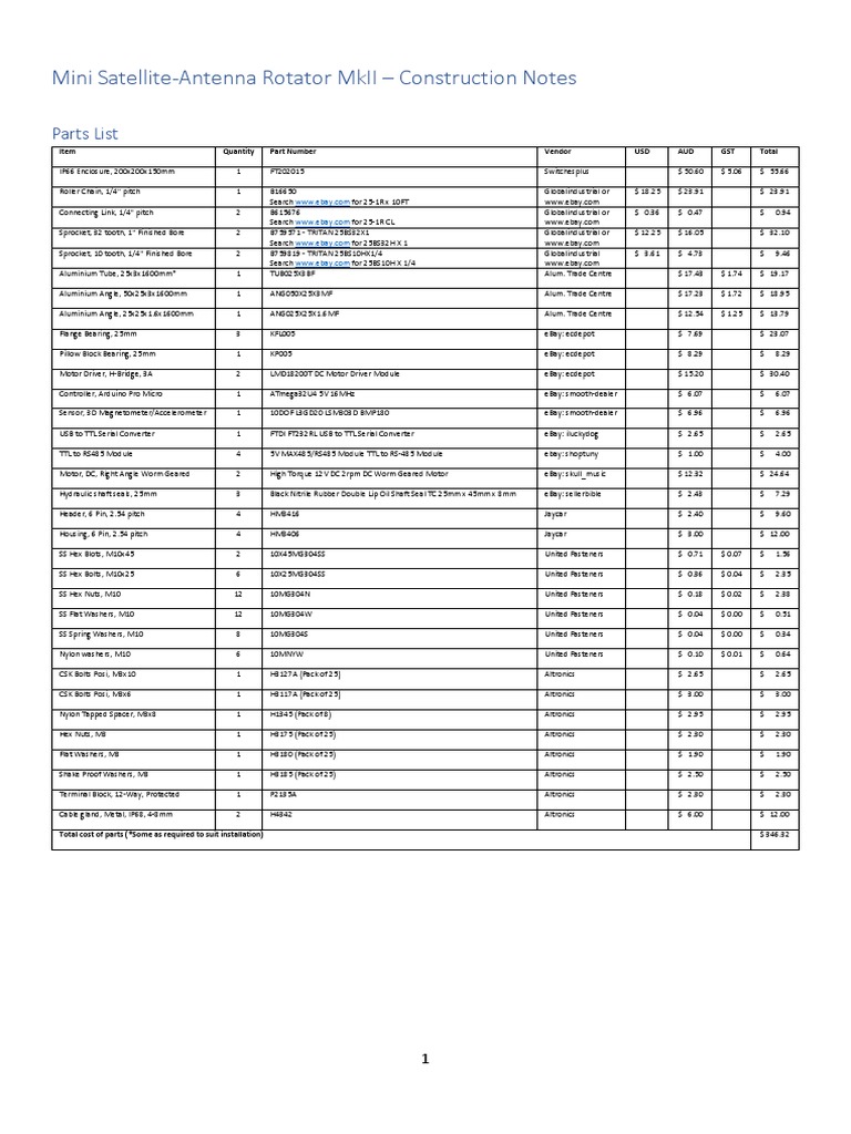 Mini Satellite-Antenna Rotator Mkii - Construction Notes: Parts List ...