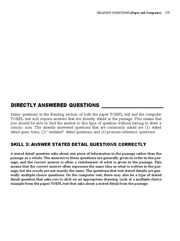 Directly Answered Questions: Skill 3: Answer Stated Detail Questions ...