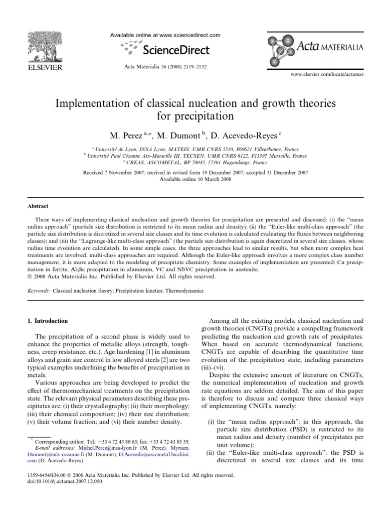 Implementation of Classical Nucleation and Growth Theories For ...