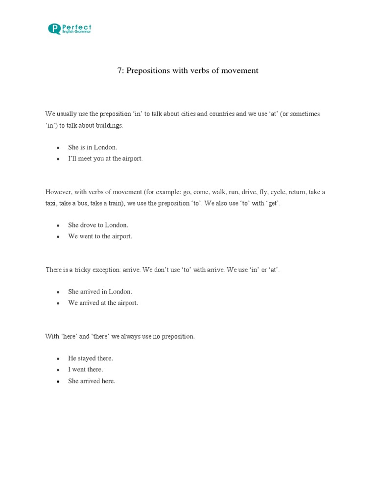 Prepositions with Movement Verbs | PDF | Language Arts & Discipline | Art