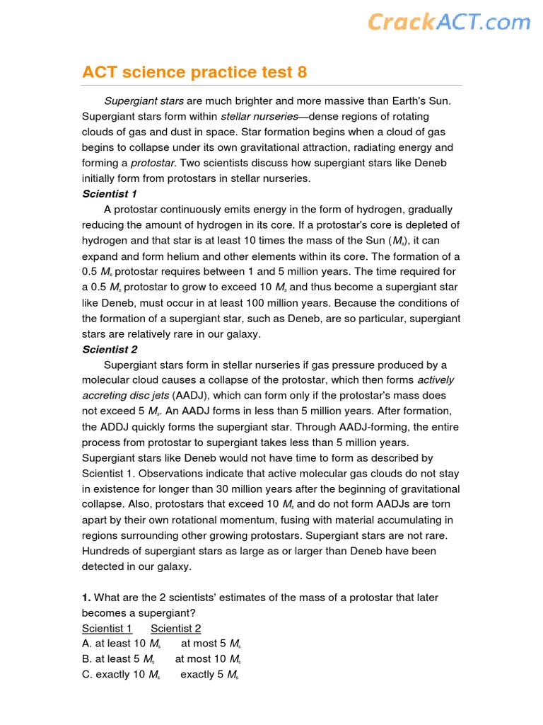 ACT Science Practice Test 8 | PDF | Star Formation | Act (Test)