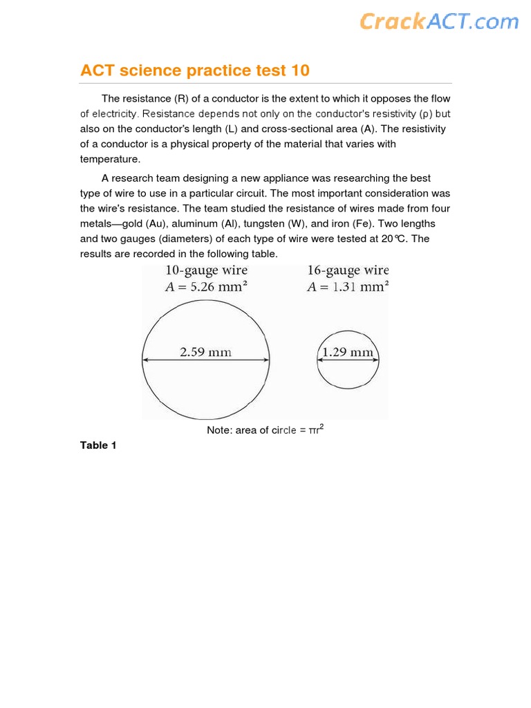 ACT Science Practice Test 10 | PDF | Electrical Resistance And ...