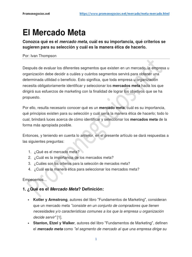 El Mercado Meta | PDF | Marketing | Mercado (economía)