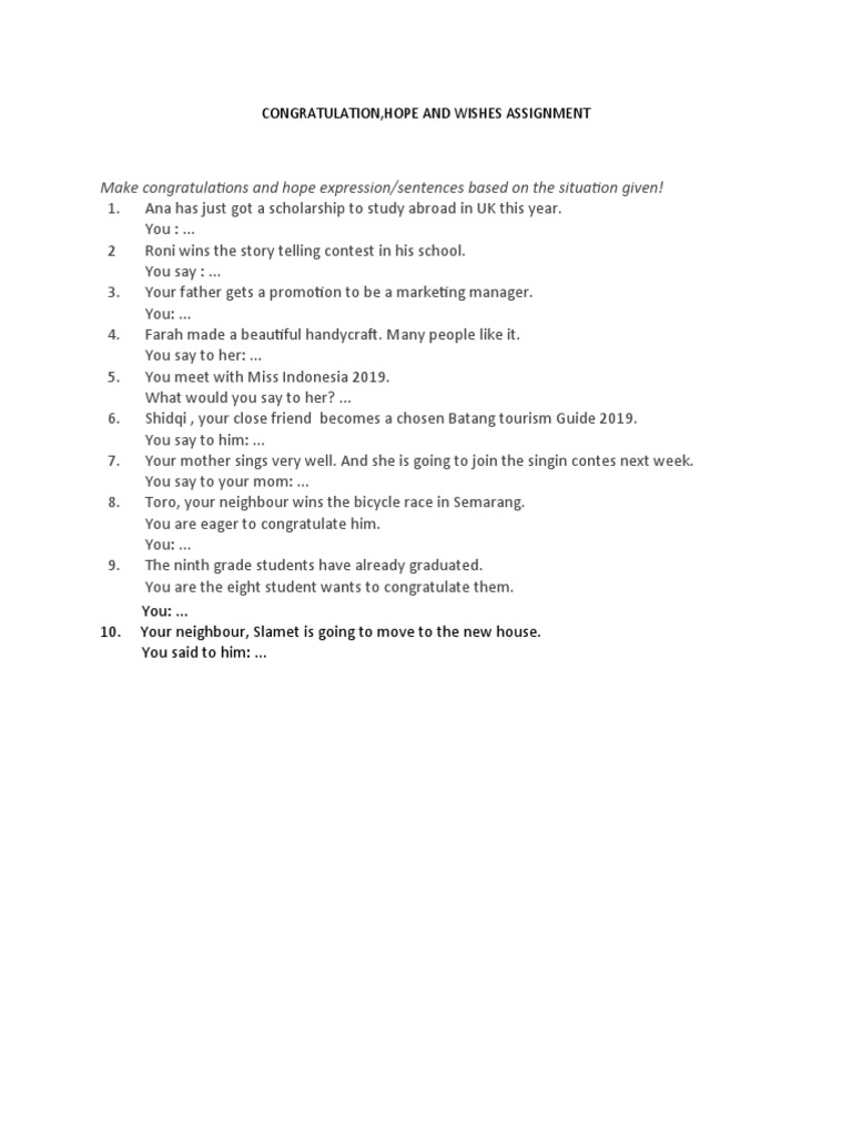 Soal Congratulation, Hope and Wishes 1 | PDF