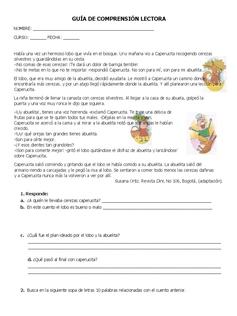 Guia de Comprensión Lectora (Caperucita Roja) | PDF | Caperucita Roja ...